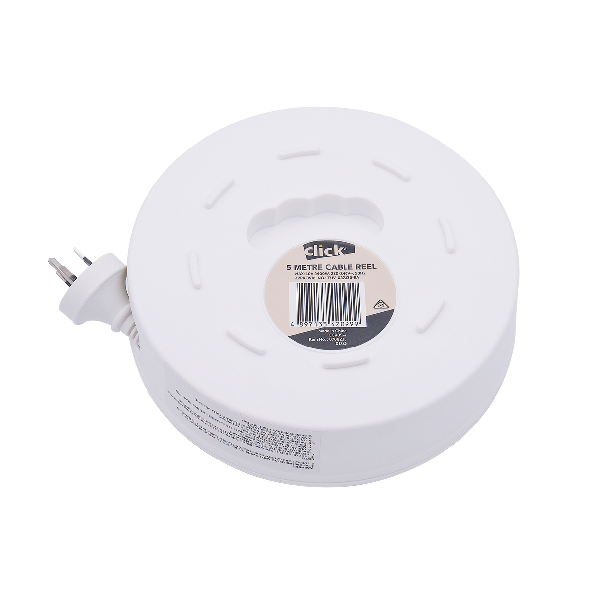 Click 5 Metre Cable Reel - 4 Power Outlets - On/Off Switch - Safety Fe ...