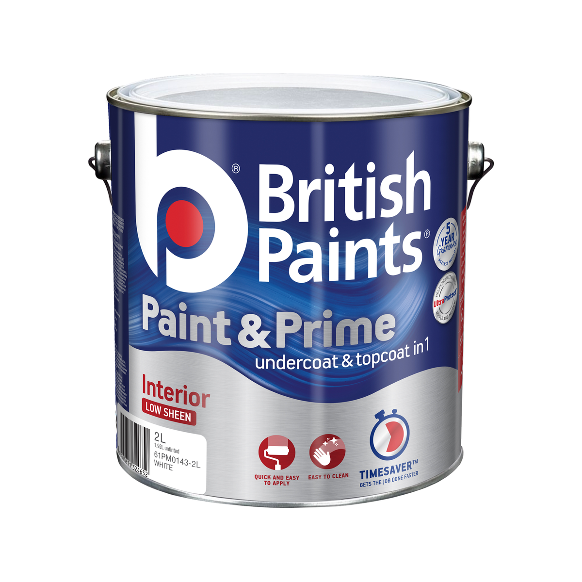 British Paints White Low Sheen Interior Paint 2L Water Based Easy Clea ...