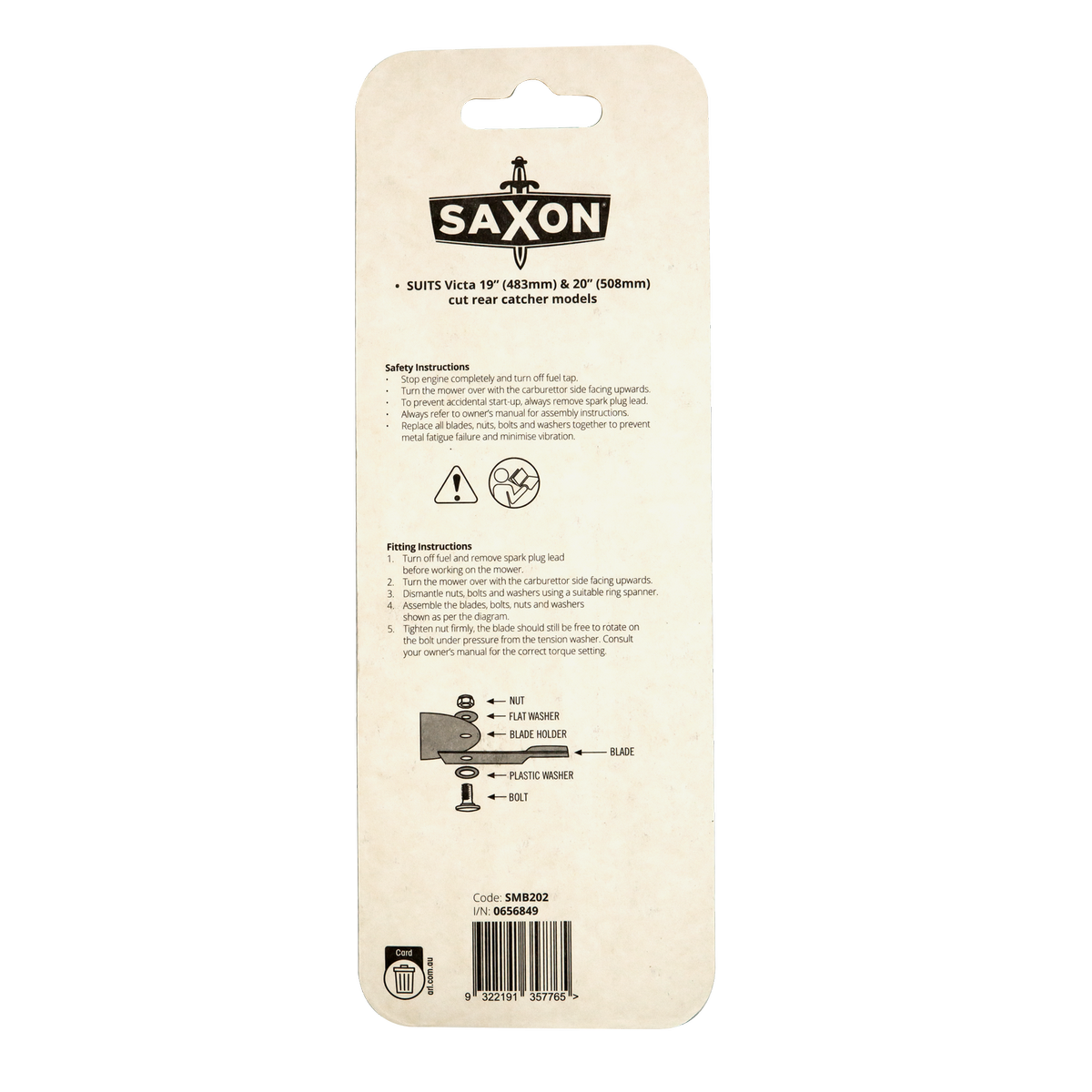 Saxon 19 Mower Blade Bolt Set - 2 Pack - 19” for Victa 19 & 20 Models ...
