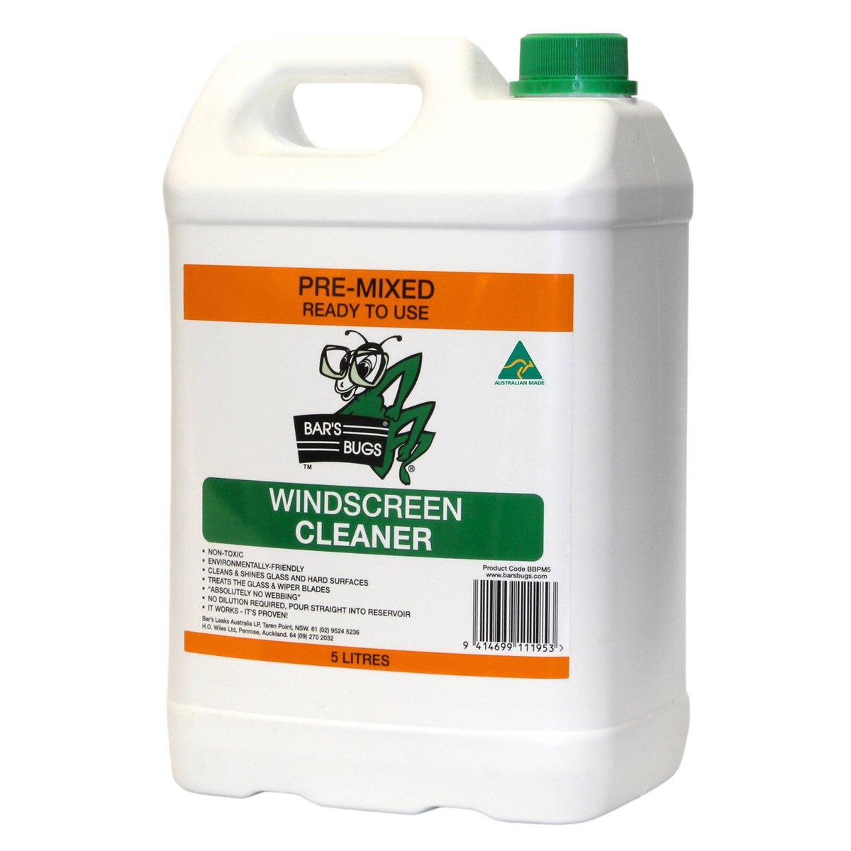 Bar S Bugs 5L Pre Mix Windscreen Cleaner - Green - Effective Grime Rem ...