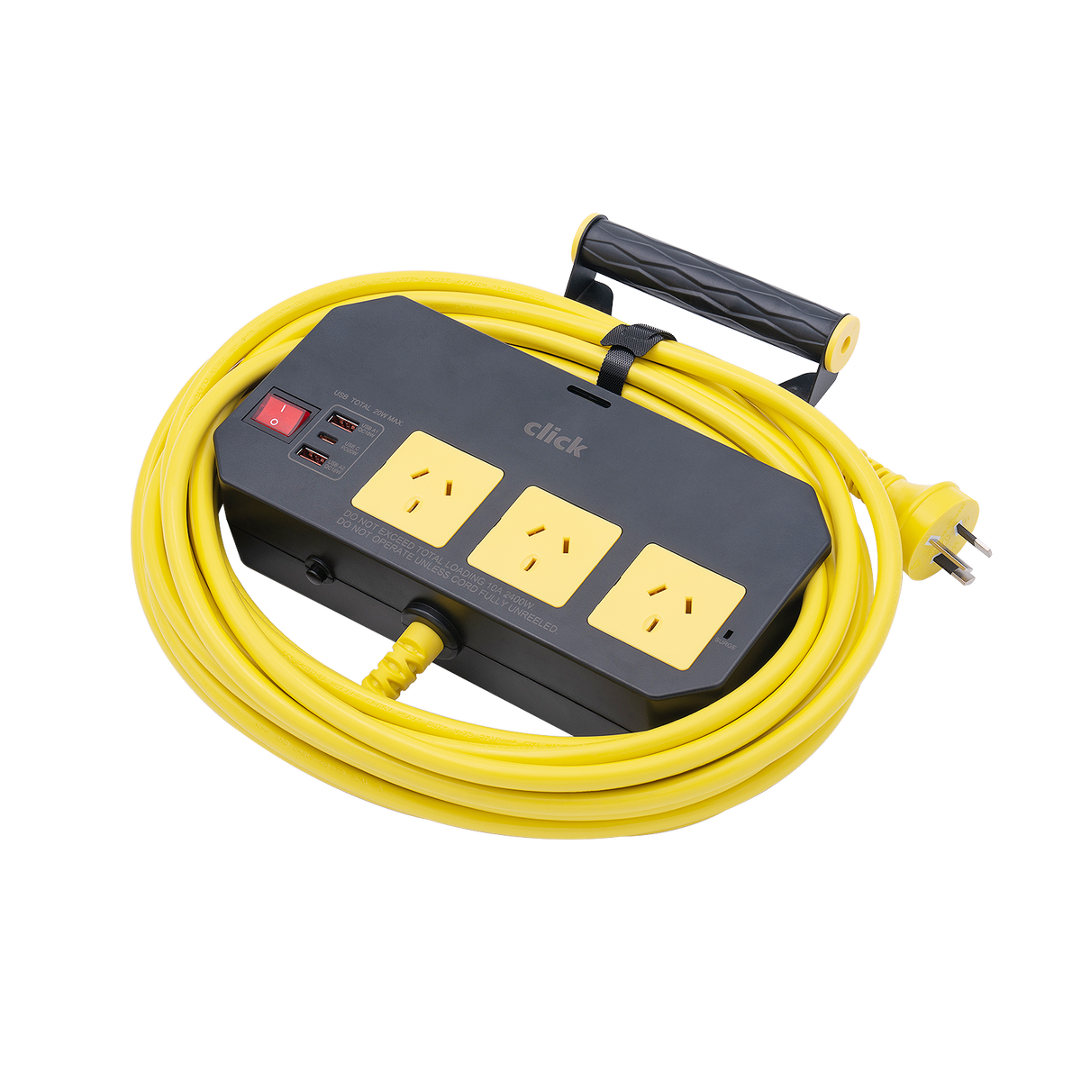 Click 10m Cord Wall Mountable Power Board - 3 Outlet with Hanger - Fas ...