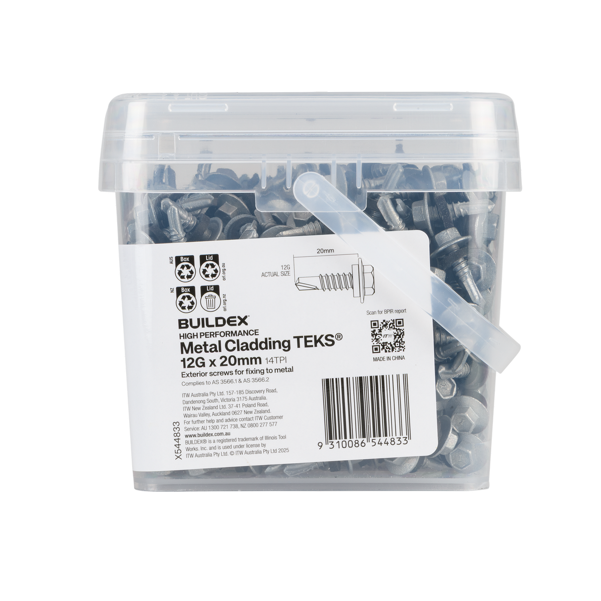 Buildex 12g x 20mm Cladding Fencing Teks Screws - 500 Pack - Self-Dril ...