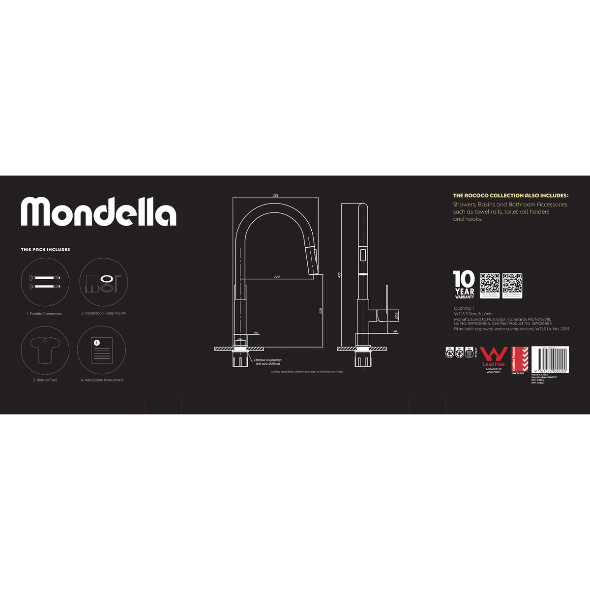 Mondella Chrome Rococo Pull Down Sink Mixer - 45mm x 435mm x 258mm - L ...