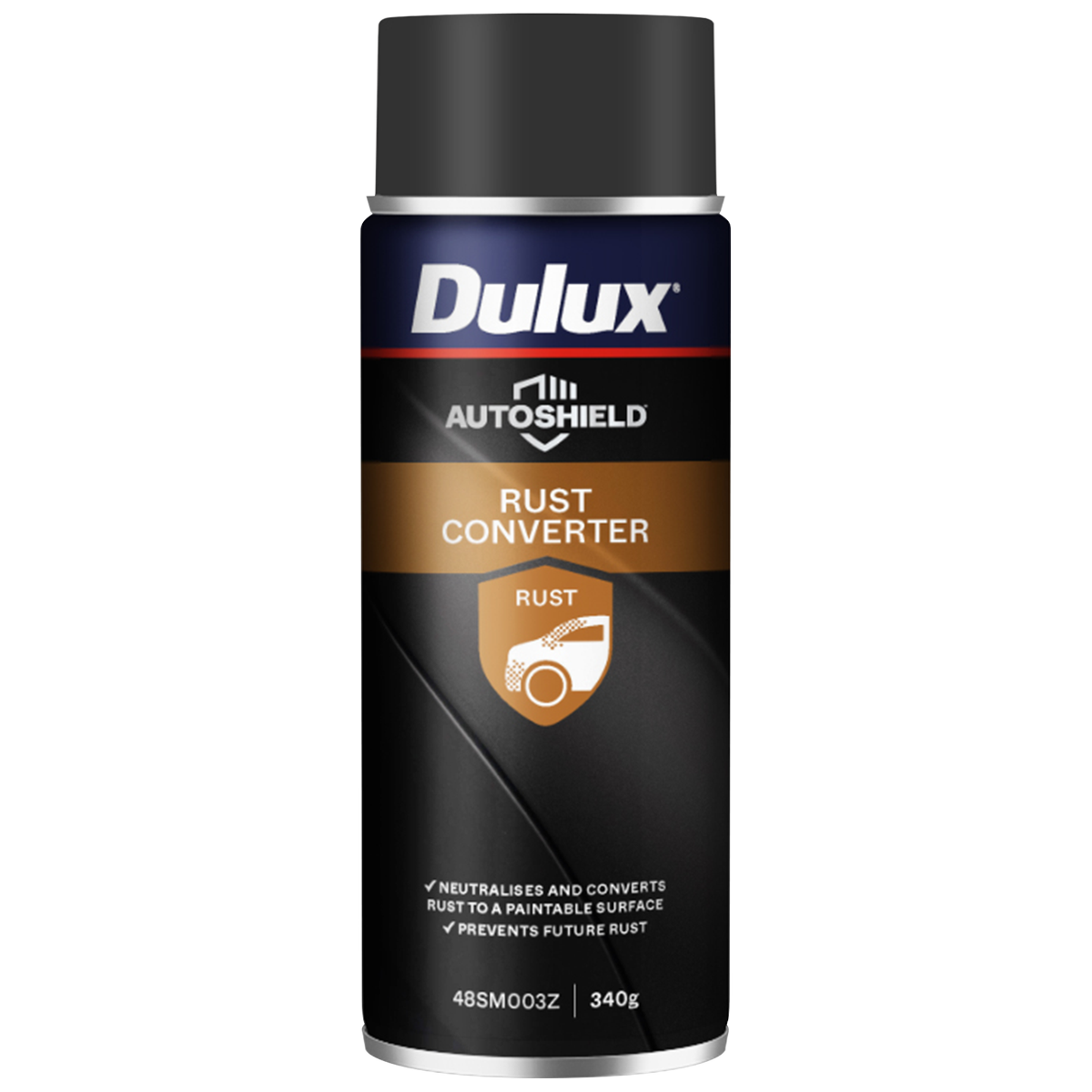 Dulux Autoshield Rust Converter Spray Paint 340g - 65mm x 210mm - Blac ...