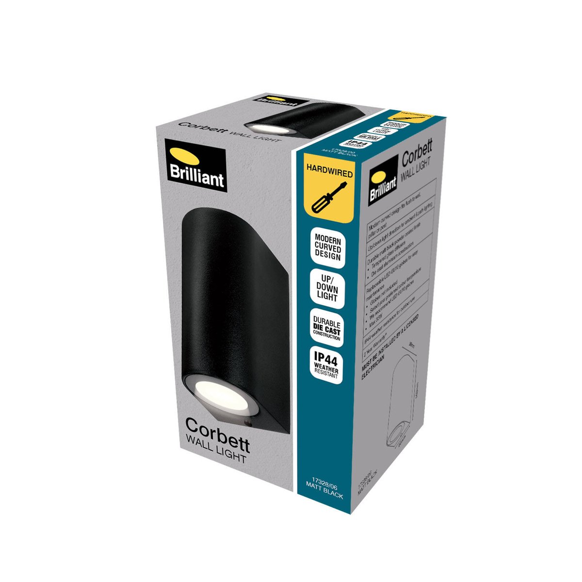 Brilliant 240V Black Corbett Up Down Wall Light - 162mm Aluminium - We ...
