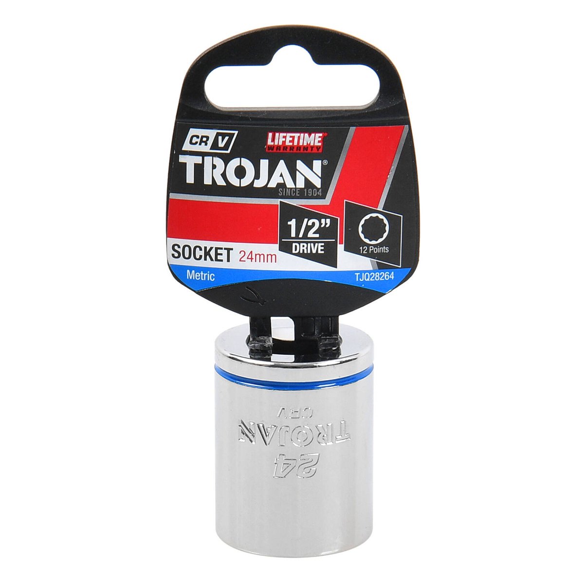 Trojan 24mm Socket 1/2" Drive - Polished Chrome Vanadium - 12 Point De ...