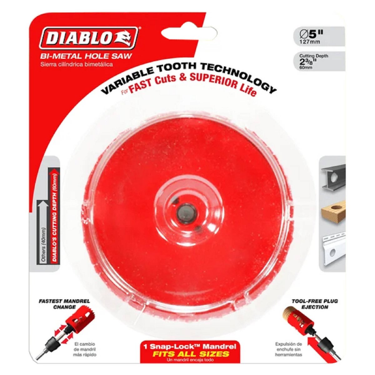 Diablo Bi Metal Hole Saw 127mm - Tool-Free Plug Ejection - Faster Cuts ...