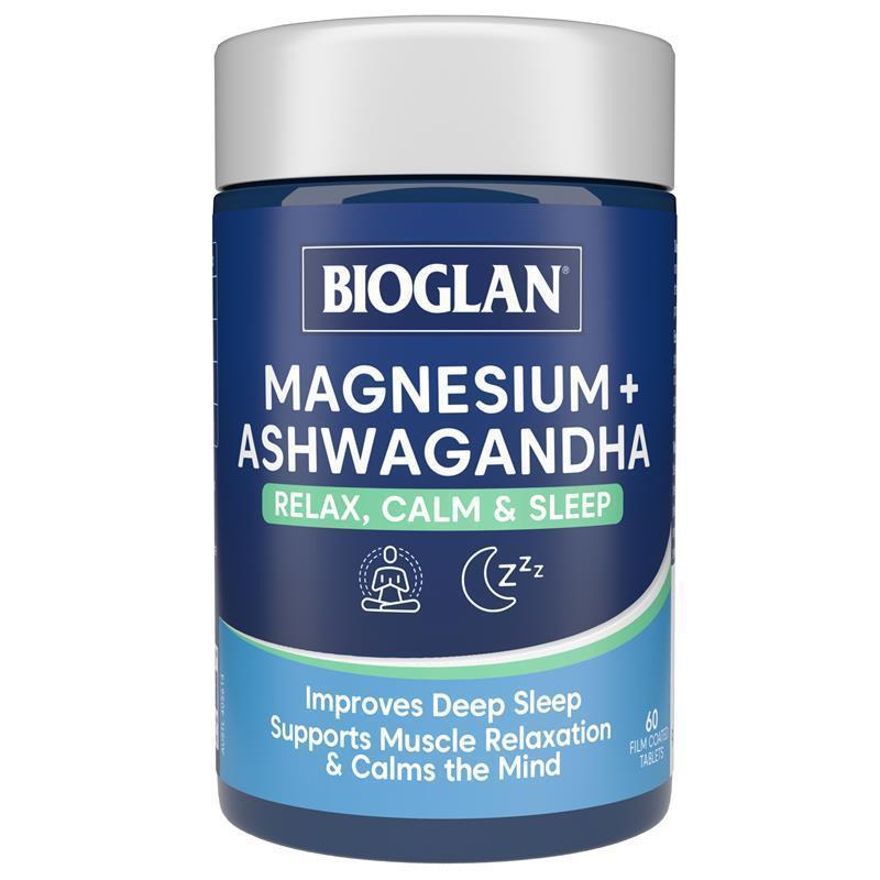 Bioglan Magnesium Glycinate & Ashwagandha Sleep Support 60 Tablets ...