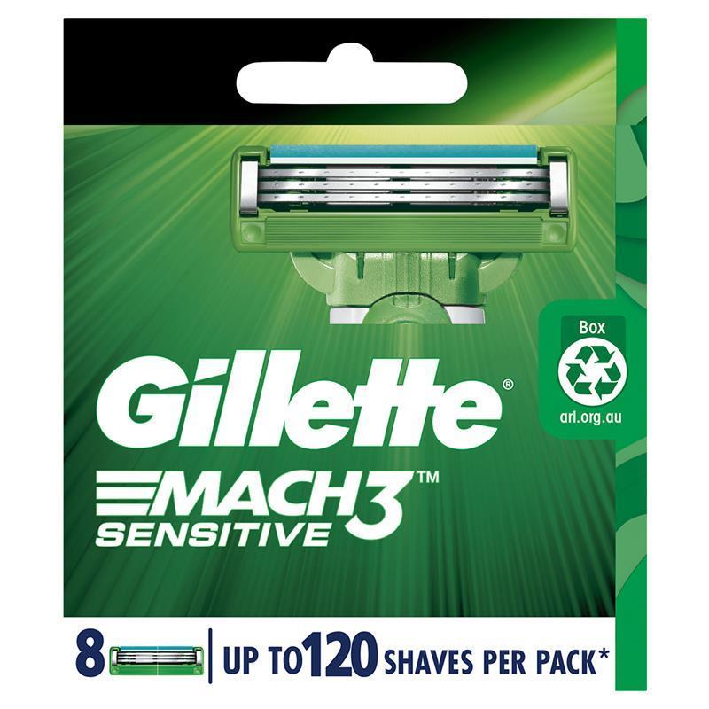 Gillette Mach3 Sensitive Razor Blade Refills - 8 Pack, 3 Blades – Auzzi ...