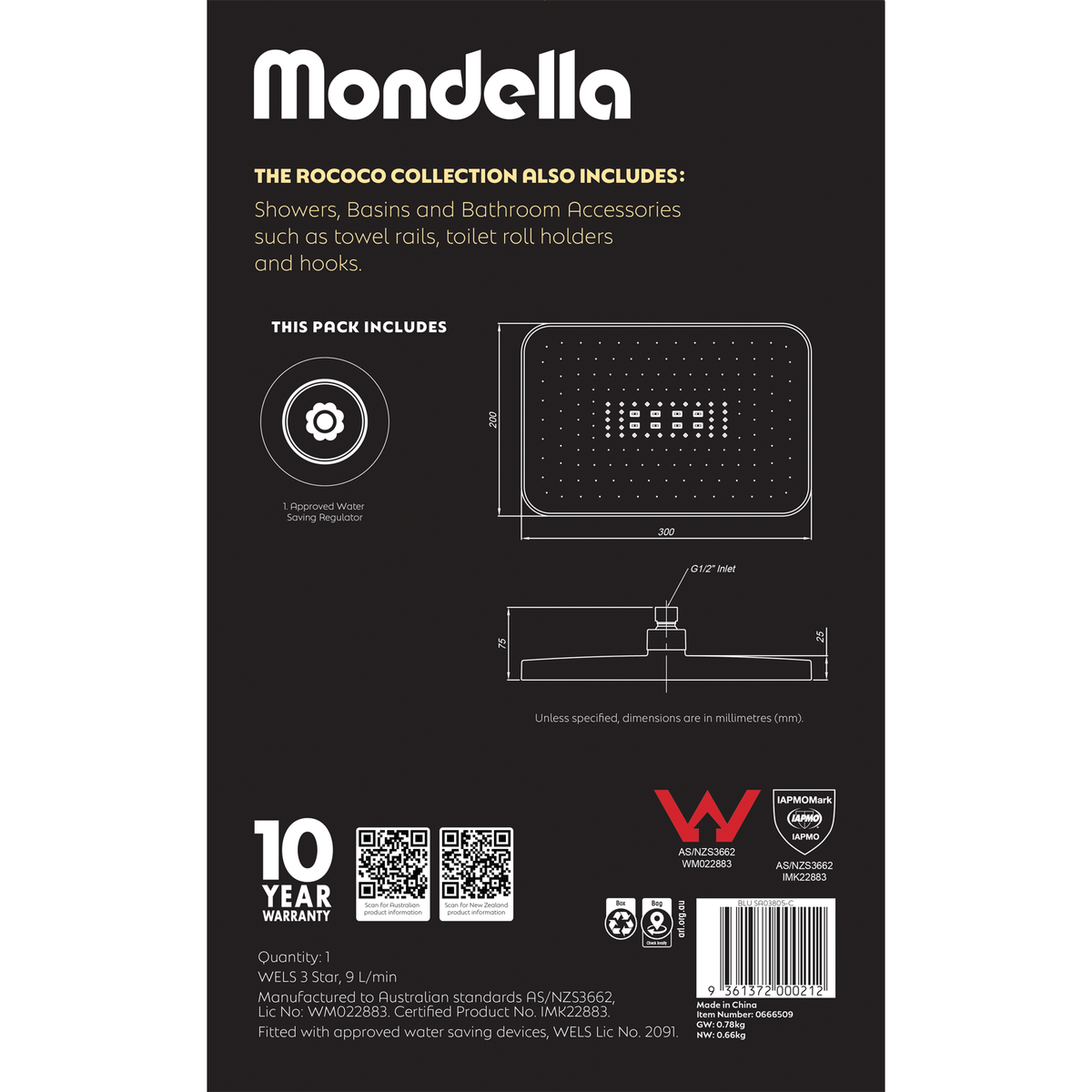 Mondella Wels Rain Shower Head - 300mm - Chrome - 9L/min - Water-Savin ...