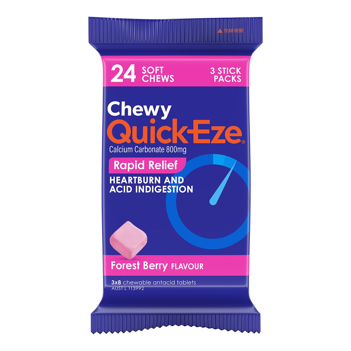 Quick-Eze Chewy Berry Antacid 6x24 Pack - Fast Heartburn Relief, Model ...