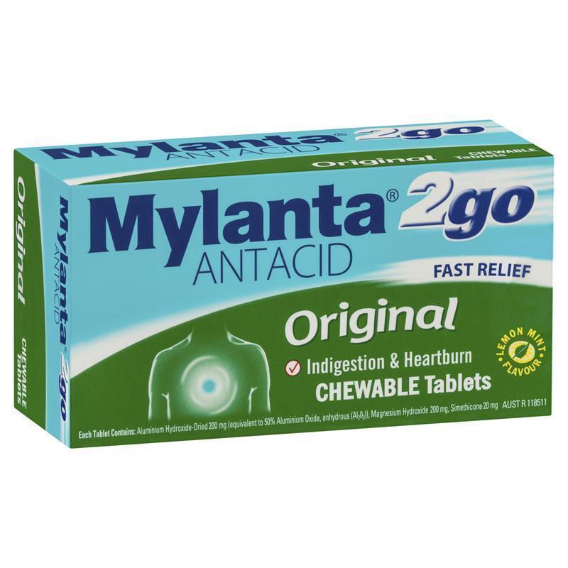 Mylanta 2Go Antacid Original Tablets Lemon Mint 100 Pack - Fast Relief ...
