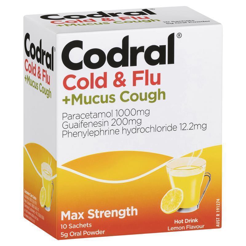 Codral Cold & Flu + Mucus Cough Max Strength Hot Drink Powder - Lemon ...