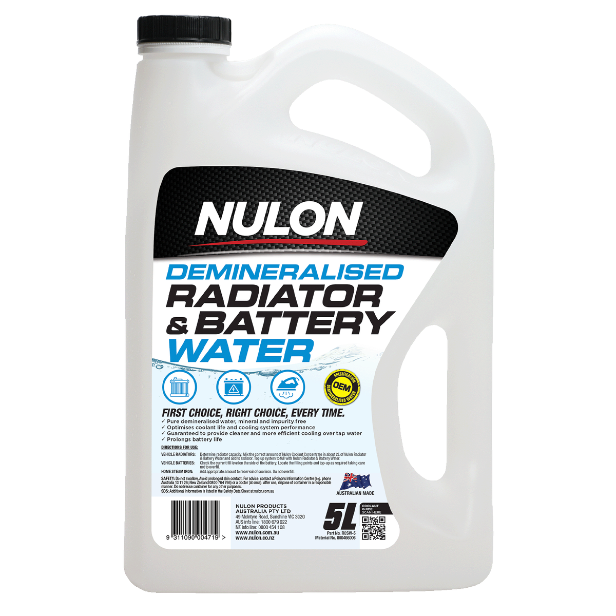 Nulon Radiator and Battery Water - 5L - Prevents Overheating - Reduces ...