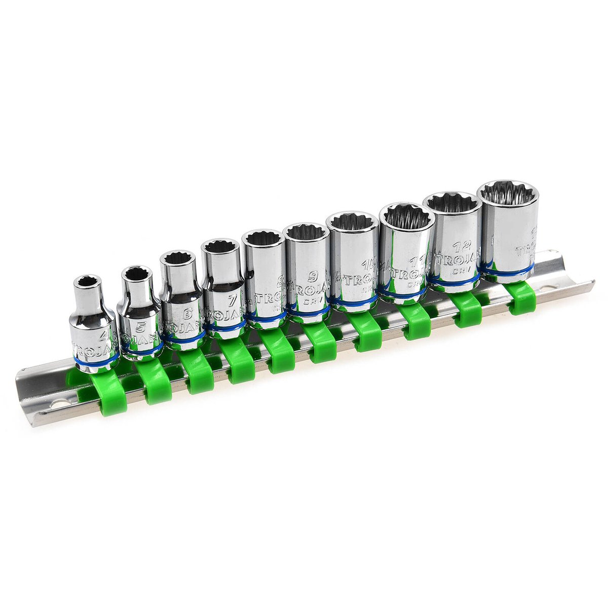 Trojan 10 Piece Socket Rail Set 1/4" - Metric Chrome Vanadium Sockets ...
