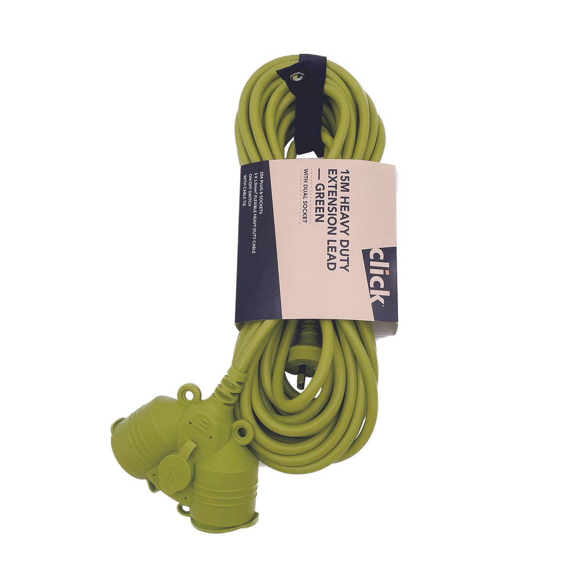 Click 15m Green Heavy Duty Extension Lead - Dual Socket - Durable - In ...