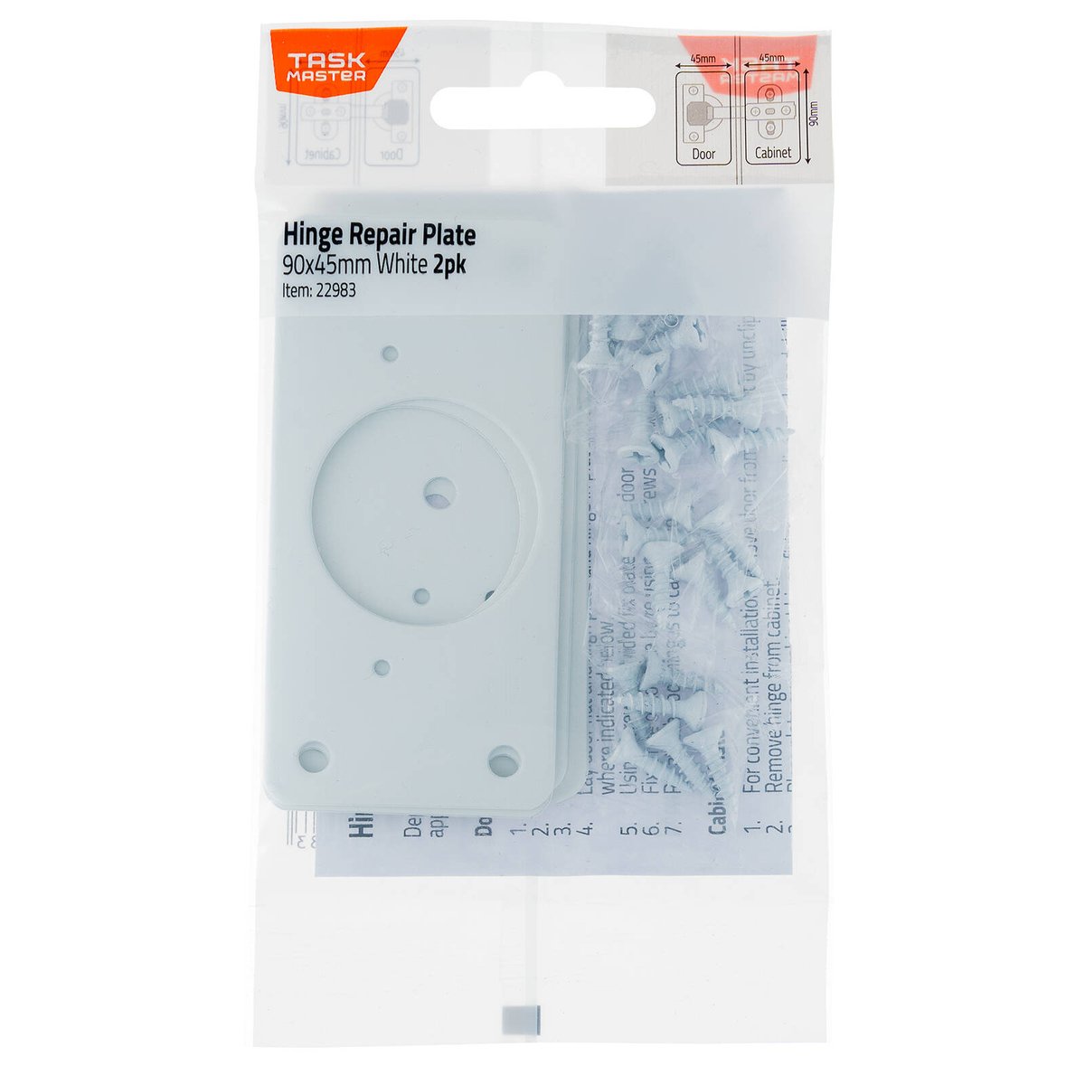 Taskmaster Hinge Repair Plate 2 Pack - 90 x 45mm - White - Easy Instal ...