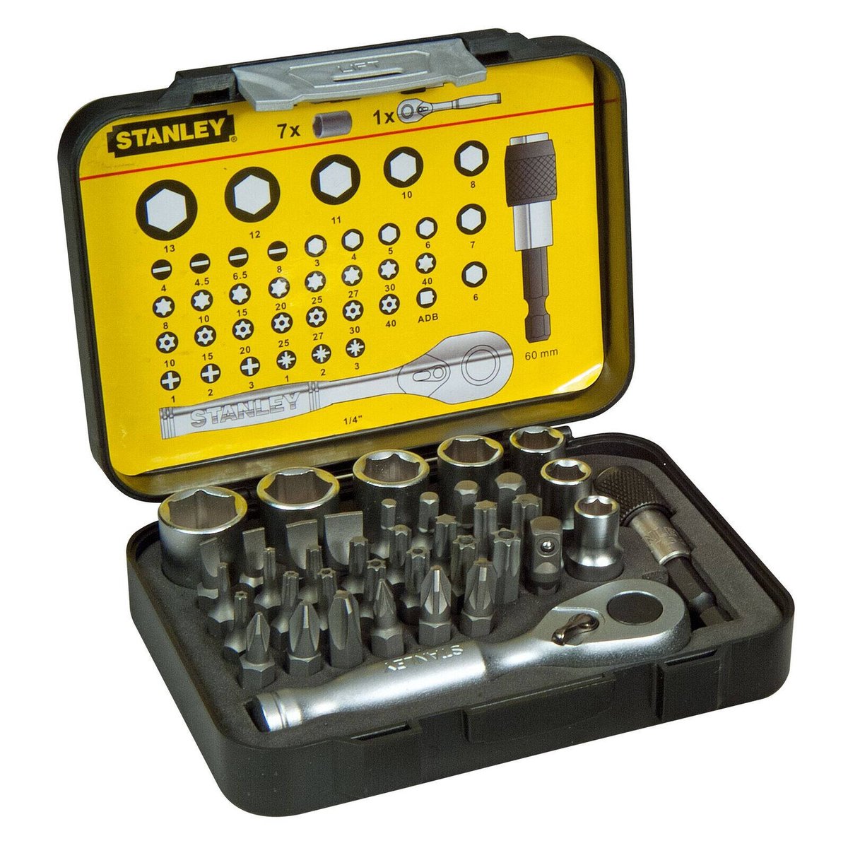 Stanley 39pc 1/4" Drive Bits Set - 25mm Magnetic Bit Holder - Black/Ye ...