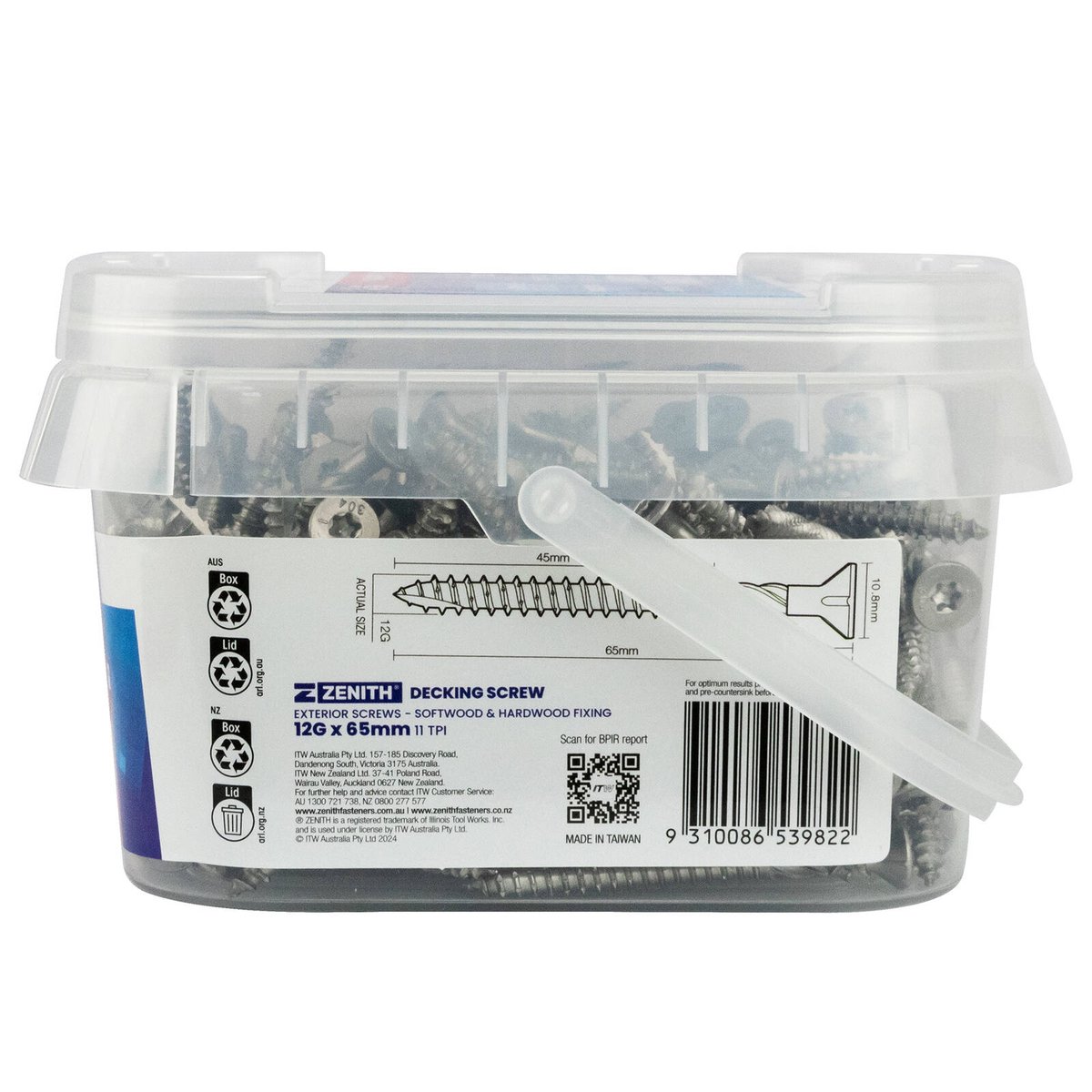 Zenith Large Head Decking Screw T25 12g x 65mm SS304 - 250 Pack - Stre ...