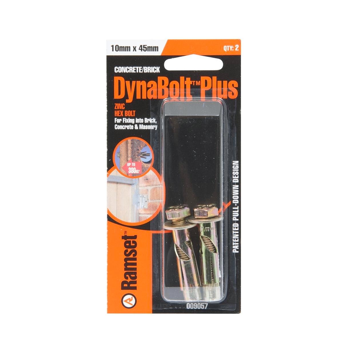 Ramset Dynabolt Plus 10 x 45mm Heavy Duty Hex Bolt 2 Pack Gold Steel ...