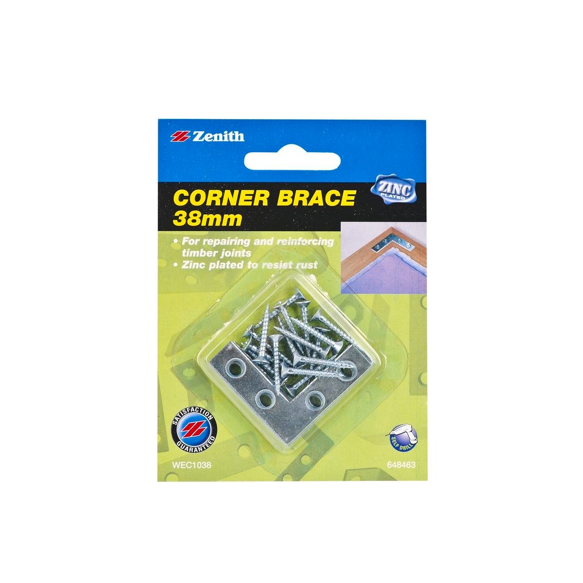 Zenith 38mm Zinc Plated Corner Brace Bracket 4 Pack Steel Reinforcemen ...