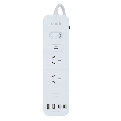 Click 6 Outlet Powerboard - 1m Cable - Surge Protection - USB Ports ...