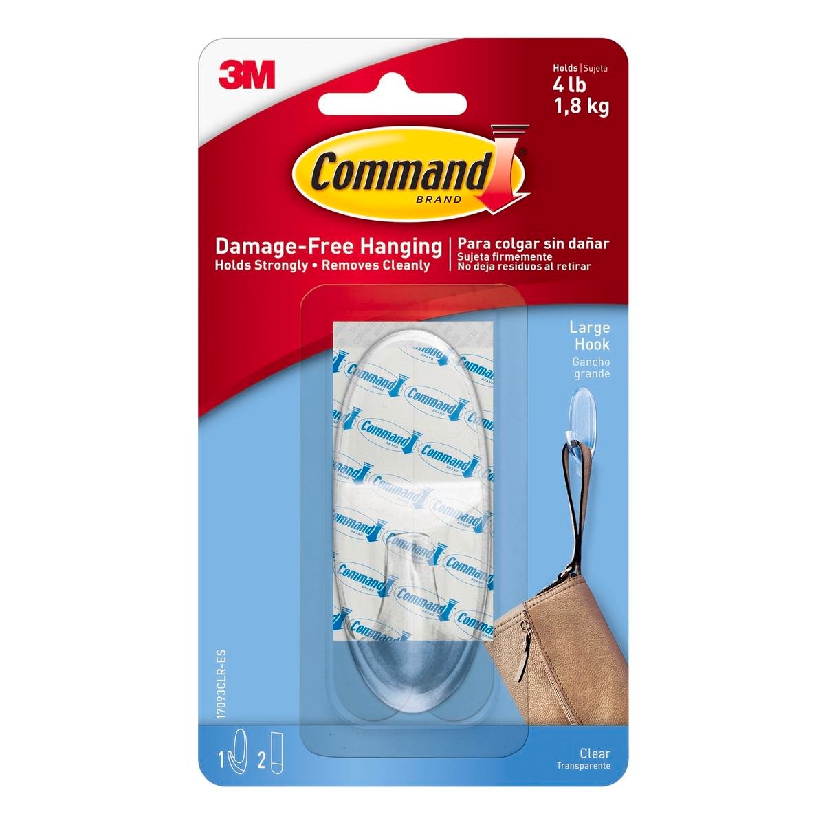Command Large Clear Adhesive Wall Hook - 1 Pack - Plastic - Damage-Fre ...