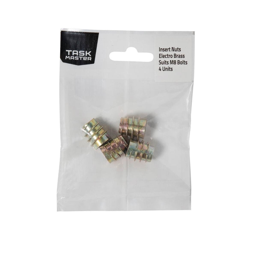 Taskmaster M8 x 15mm Brass Plated Curved Insert Nuts - Pack of 10 ...