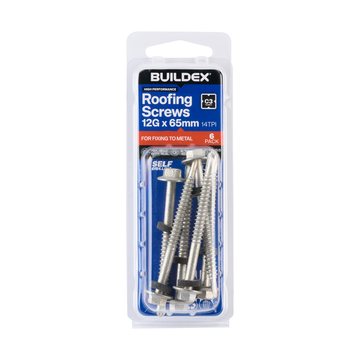 Buildex Roofing Teks Screws - 12g x 65mm - 6 Pack - Class 3 Corrosion ...