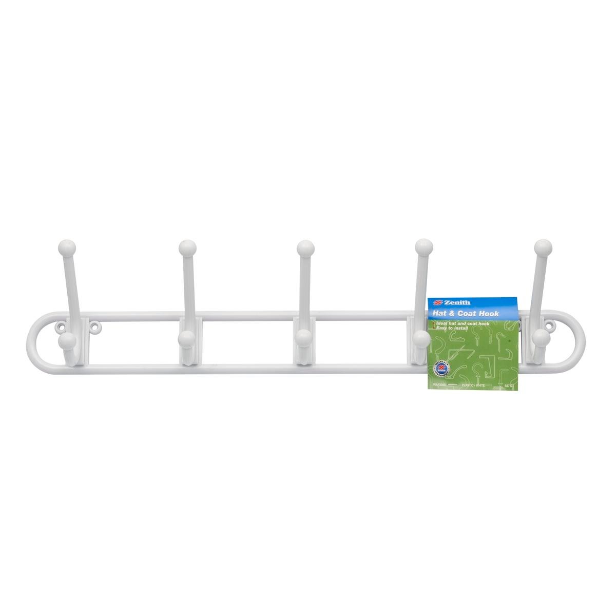 Zenith Hat And Coat Rack - 5 Hook - White Plastic - Durable Design ...