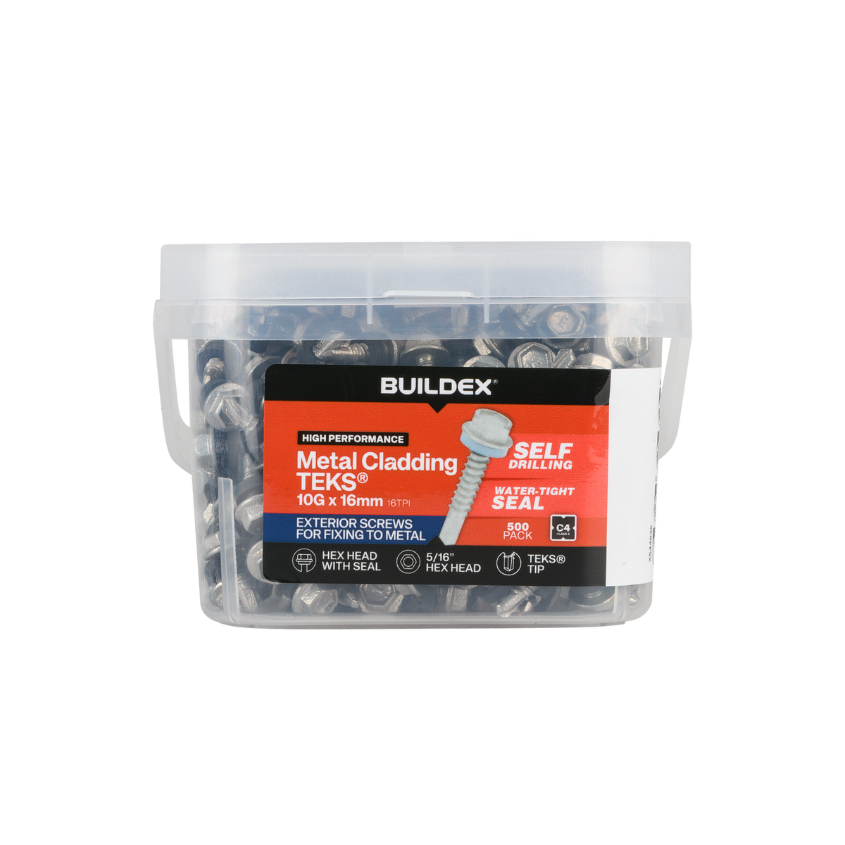 Buildex Teks Screws - 10g x 16mm - Class 4 - 500 Pack - Self-Drilling ...