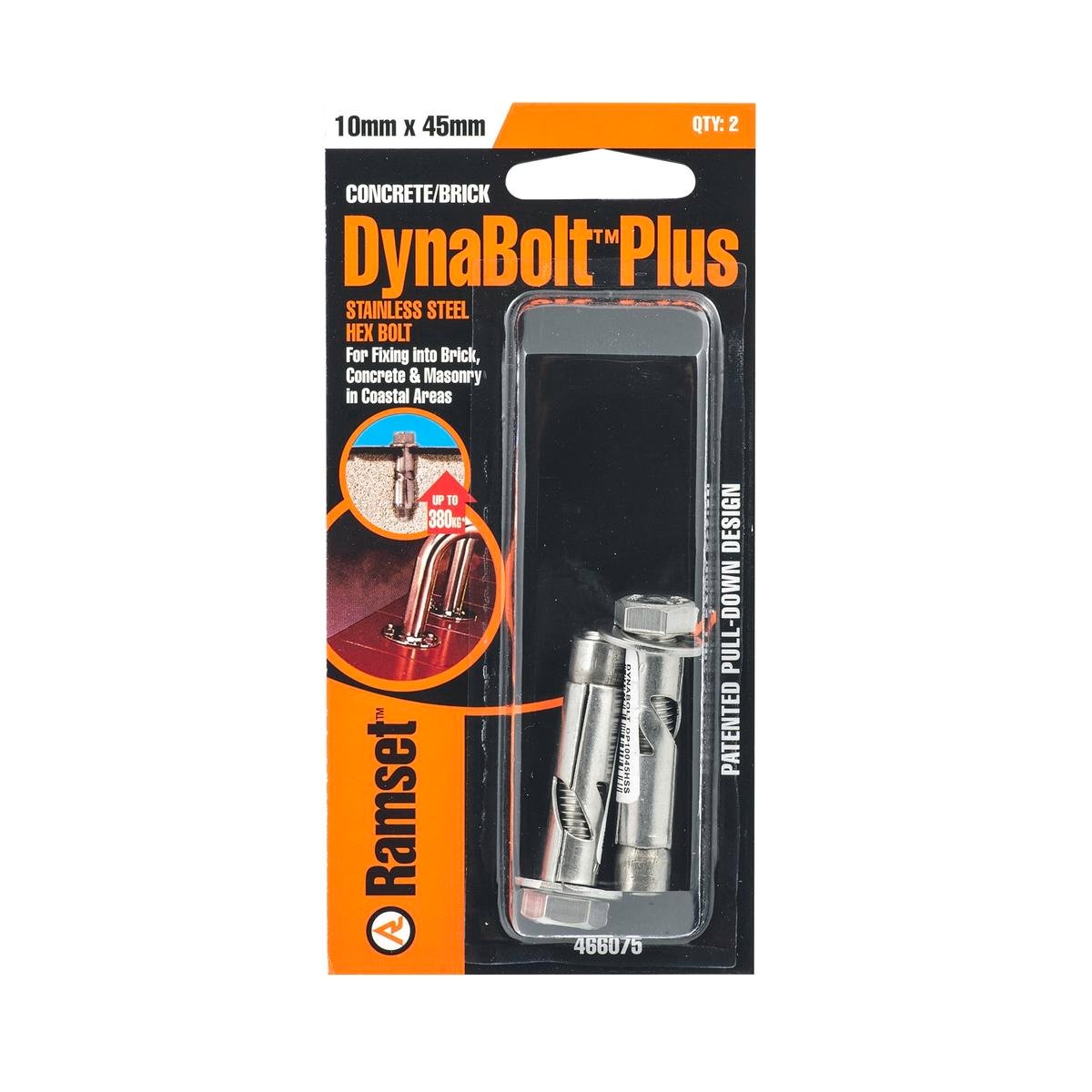 Ramset DynaBolt Plus 10 x 45mm Stainless Steel Hex Nut Bolt 2 Pack ...
