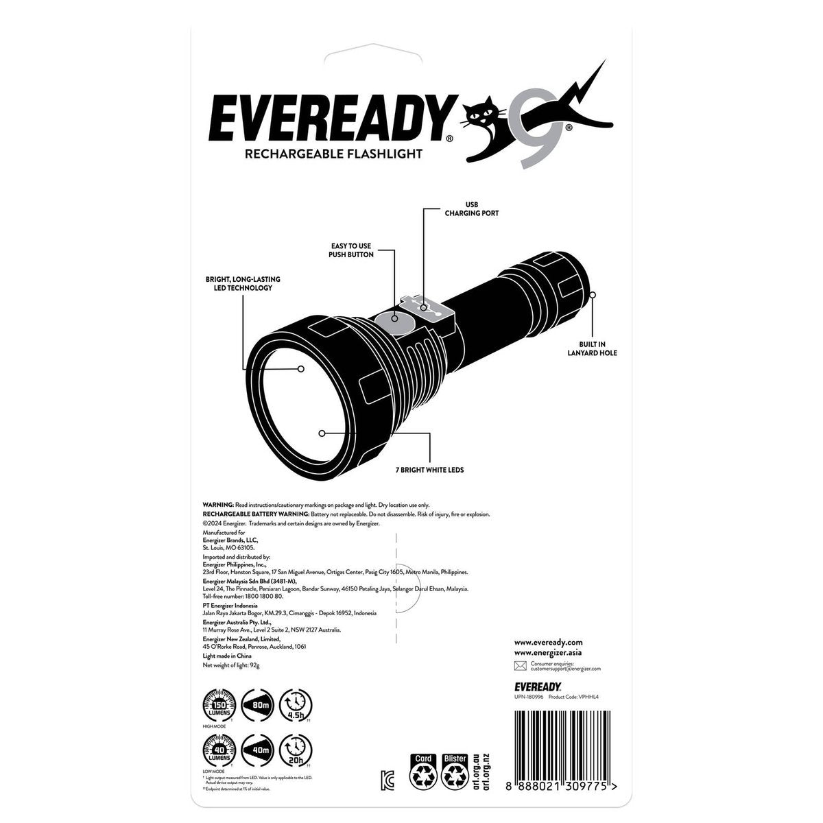 Eveready Rechargeable Torch 150 Lumen - 3 Modes - Lightweight - USB Re ...