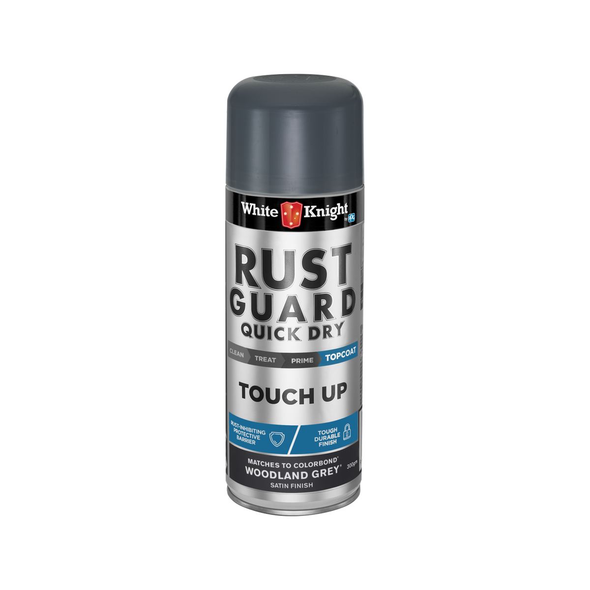 White Knight Rust Guard Touch Up Spray Paint 300g Woodland Grey Satin ...
