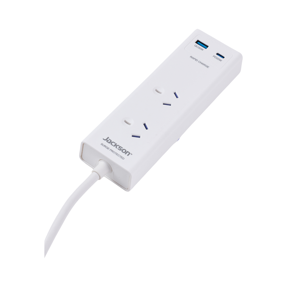 Jackson 2 Outlet Portable Powerboard - 0.9m Lead - PD 20W USB-C - Whit ...