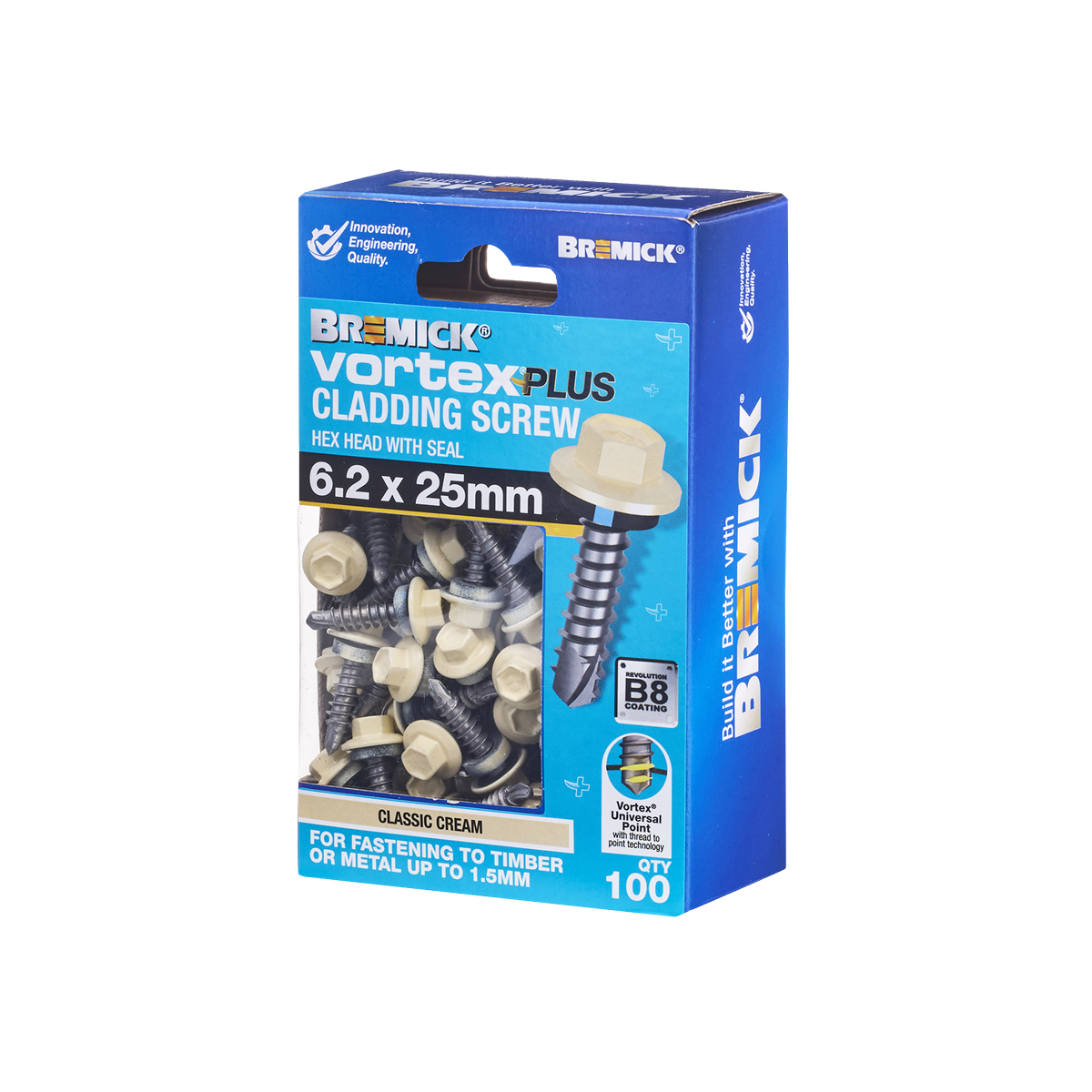Bremick Vortex Plus Cladding Screw 6 2 x 25mm - Hex B8 - Box of 100 ...
