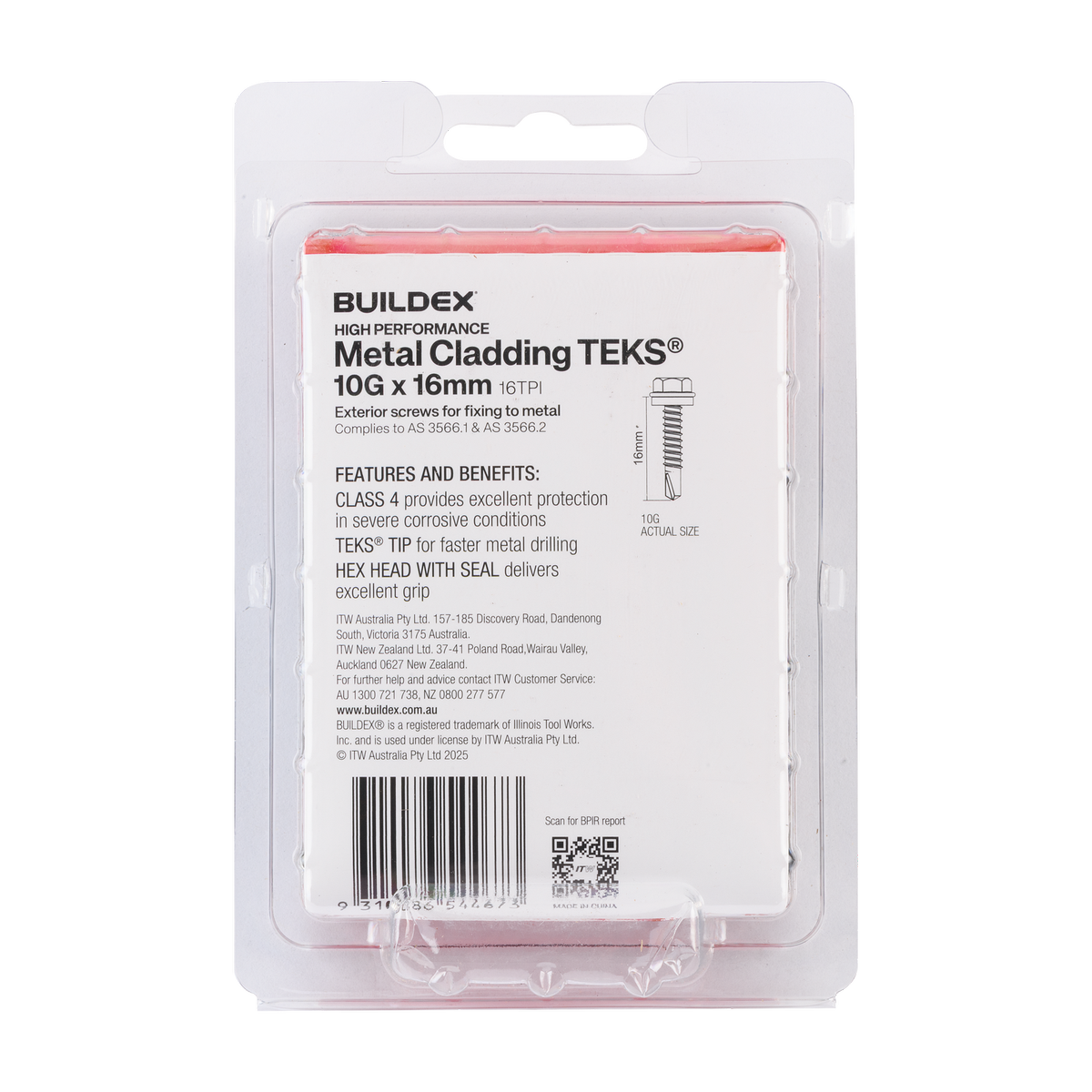 Buildex 10g x 16mm Cladding Fencing Teks Screws with Seal - 100 Pack ...