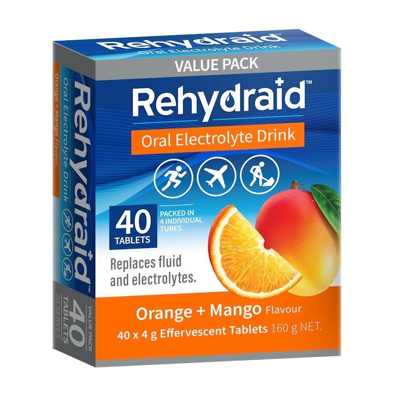 Rehydraid Electrolyte Effervescent Tablets 40 Pack - Orange Mango Flav ...