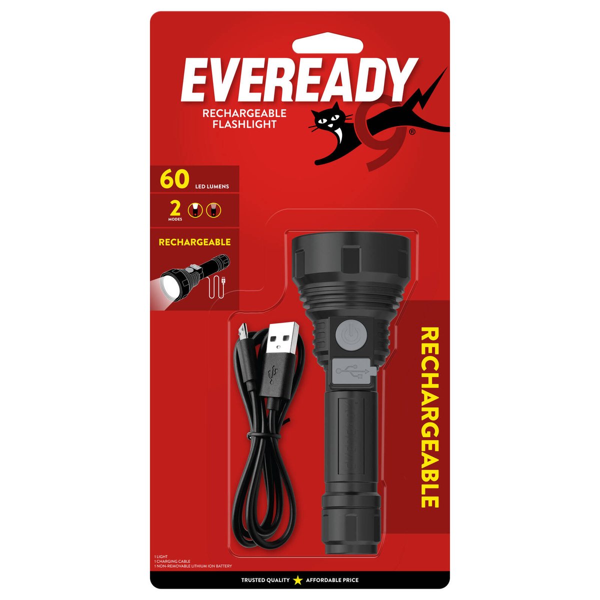 Eveready Rechargeable Torch 60 Lumen - Compact LED Flashlight - 135mm ...