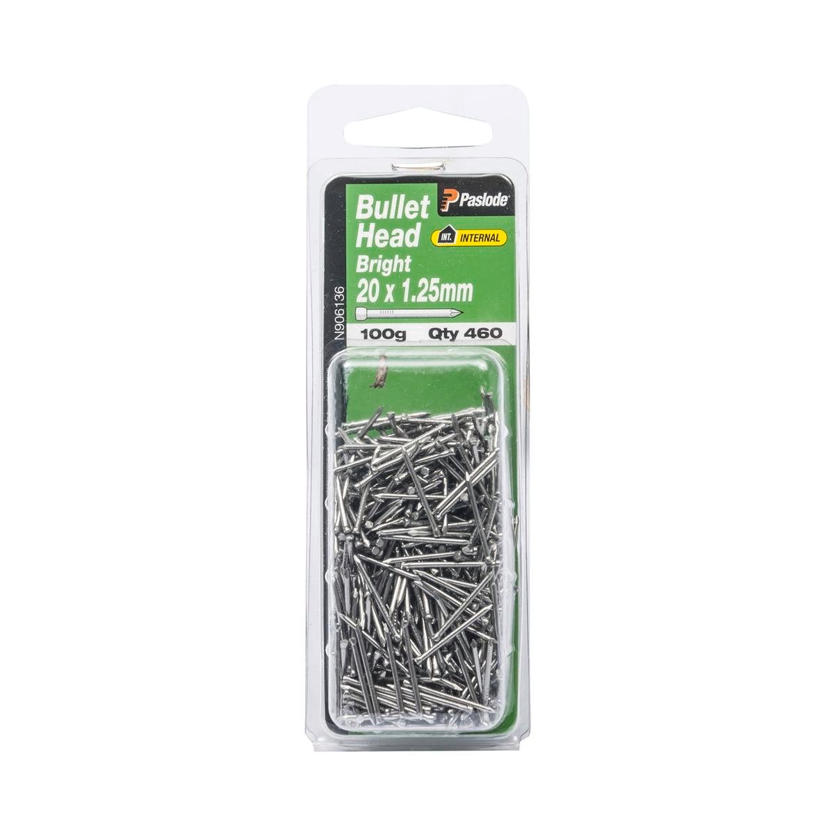 Paslode Bright Bullet Head Nails 20 x 1.25mm 460 Pack Silver Steel ...