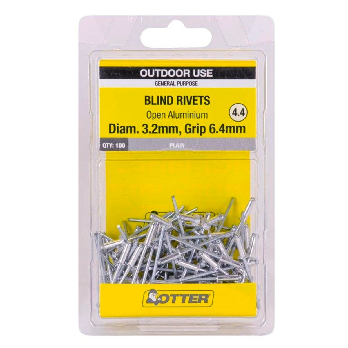 Otter Open Aluminium Blind Rivets 2 x 6 4mm 100 Pack Strong Durable ...