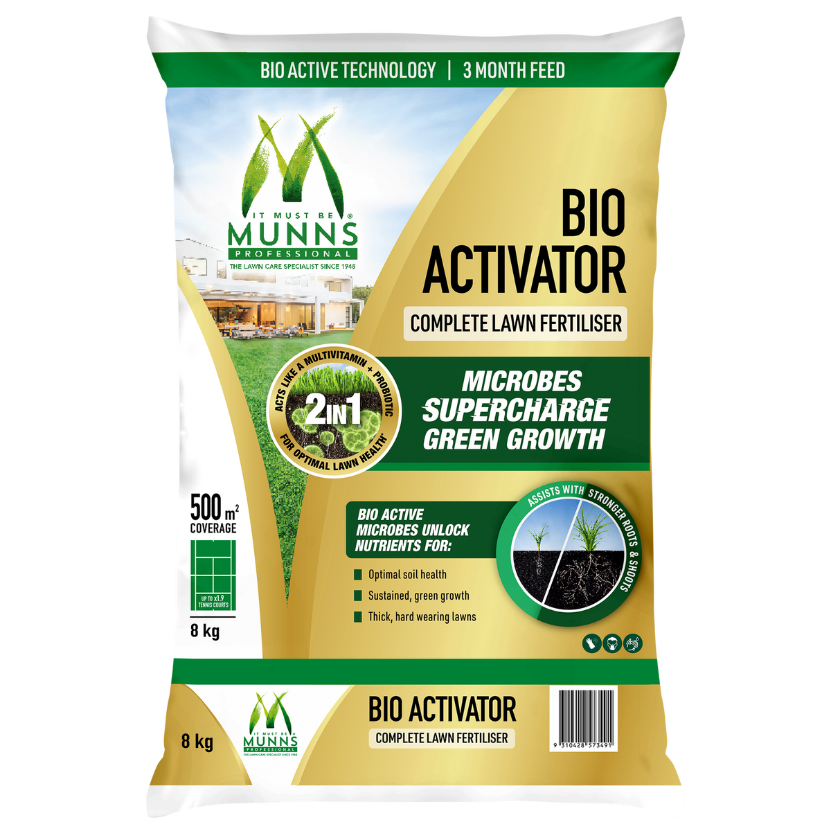 Munns Professional Bio Activator Lawn Fertiliser - 8kg Granular - 500m ...