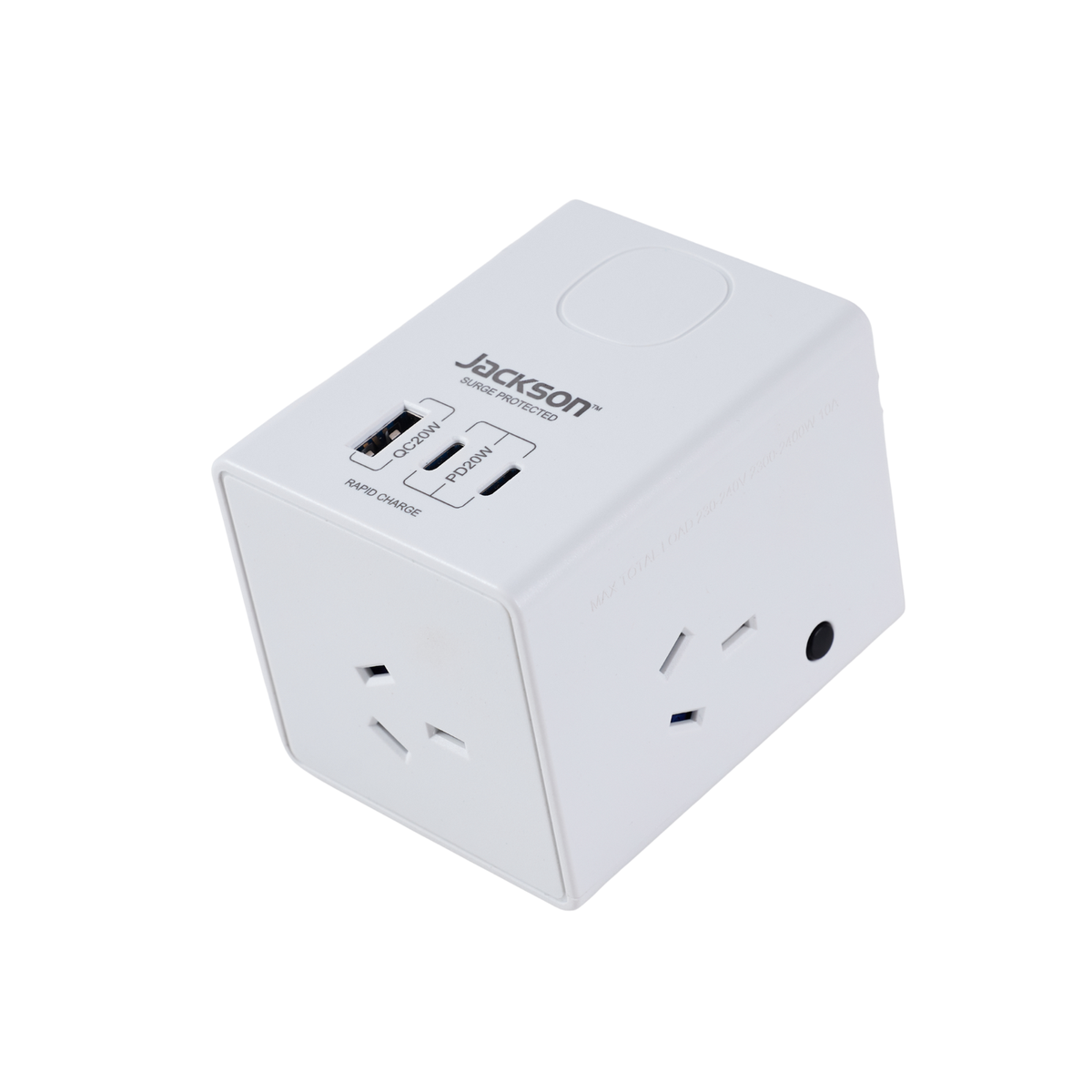 Jackson 3 Outlet Power Cube - 2 PD 20W USB-C & 1 USB-A - 1.2m Lead - W ...