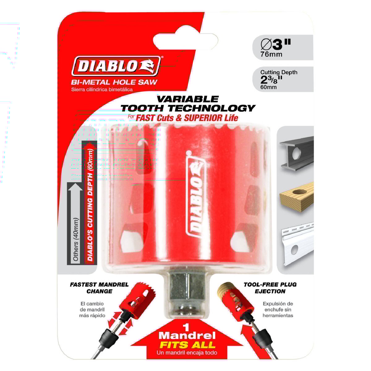 Diablo Bi Metal Hole Saw - 76mm - Tool-Free Plug Ejection - Variable T ...