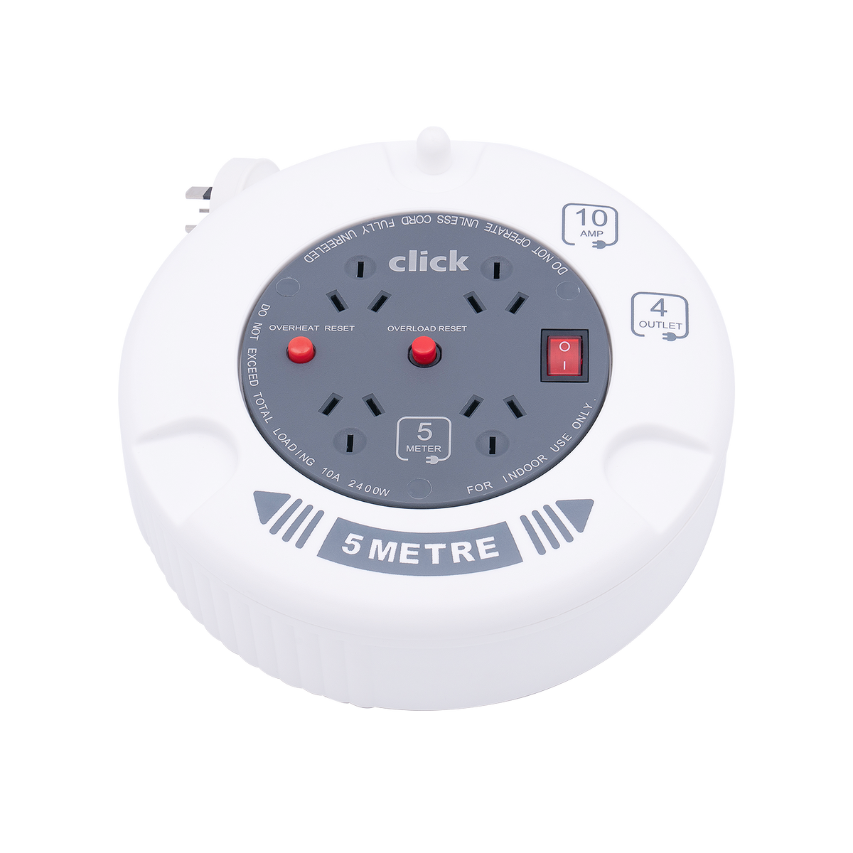 Click 5m Cable Reel - 4 Power Outlets - On/Off Switch - Safety Feature ...