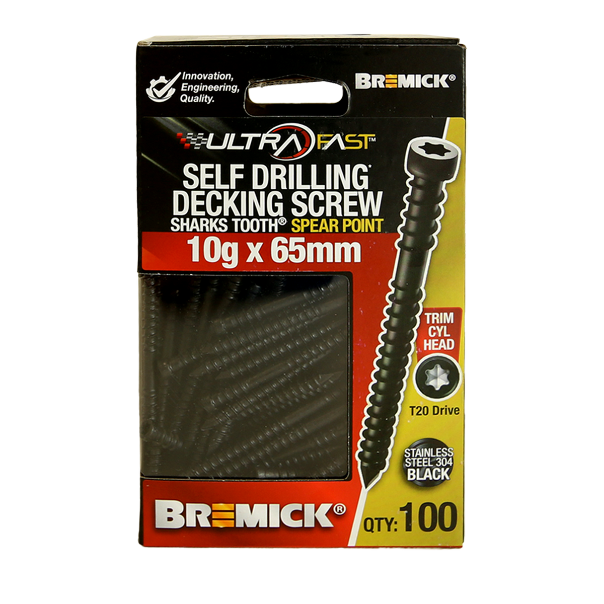 Bremick Ultrafast Trim Head Screws - 10g x 65mm - Black - 100 Pack - S ...