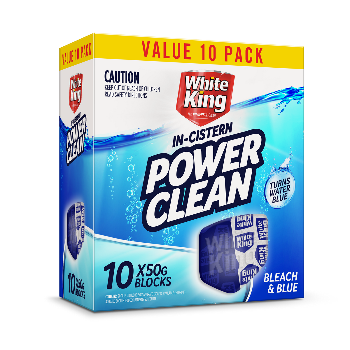White King Power Clean Cistern Bleach Blue Blocks - 10pk 50g - Effecti ...