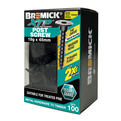 Bremick XTP Post Screw 18g x 45mm - Techno Guard Black - 100 Pack - T4 ...
