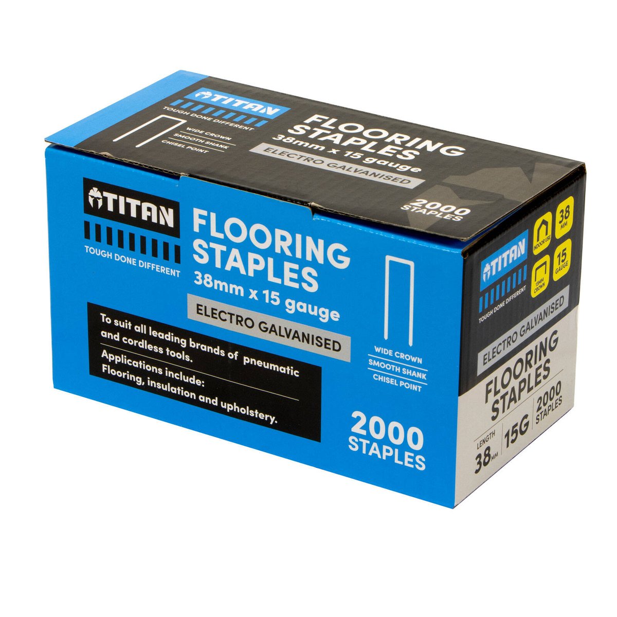 Titan 15g x 38mm Electro Galvanised Collated Flooring Staples - Pack o ...