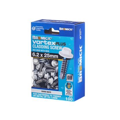 Bremick Vortex Plus Cladding Screw 6.2 x 25mm - Hex B8 - Dover White ...